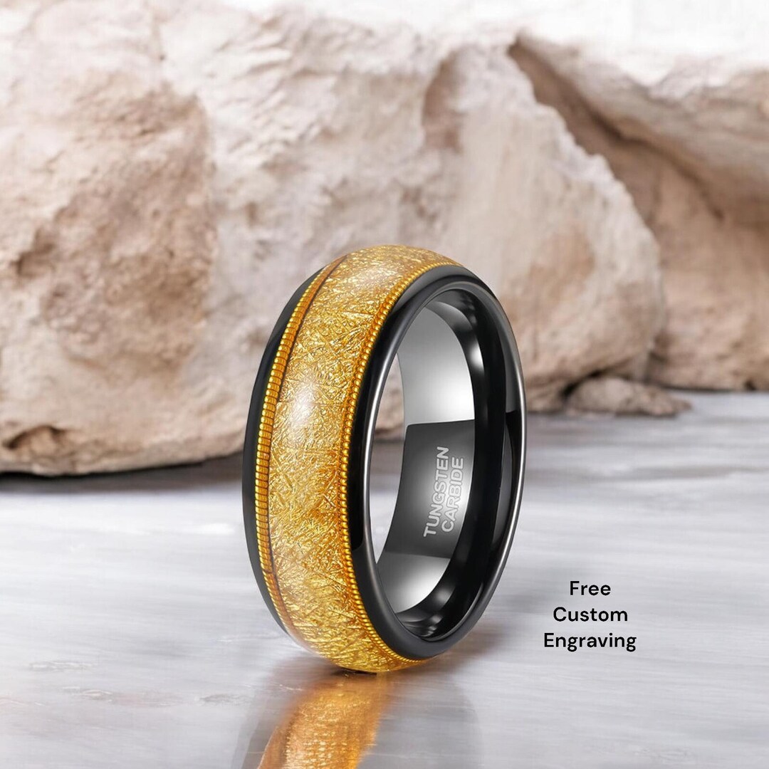 Tungsten Ring for Men: 8mm With Guitar Strings & Gold Wire - Etsy