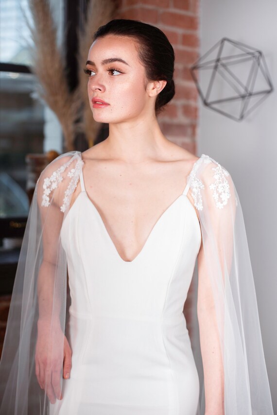 Custom design Tulle sleeves cape with optional lace embroidery | Etsy