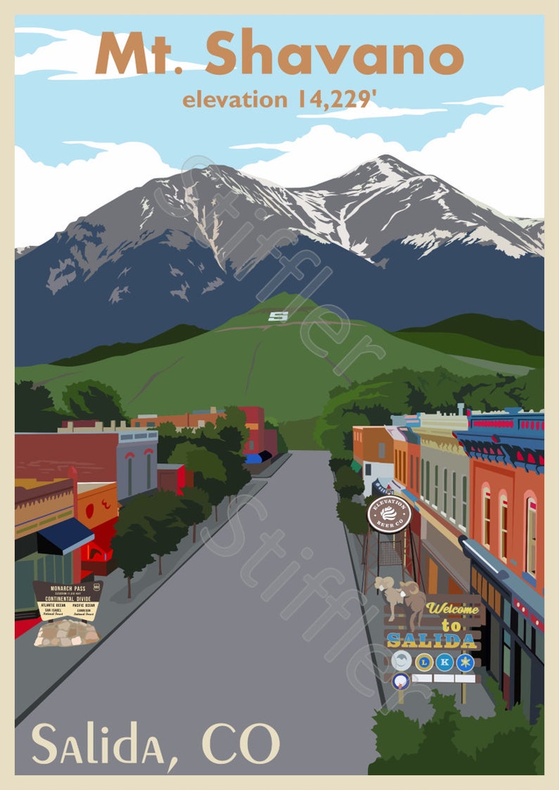 Salida Colorado and Mt. Shavano Vintage Poster - Etsy
