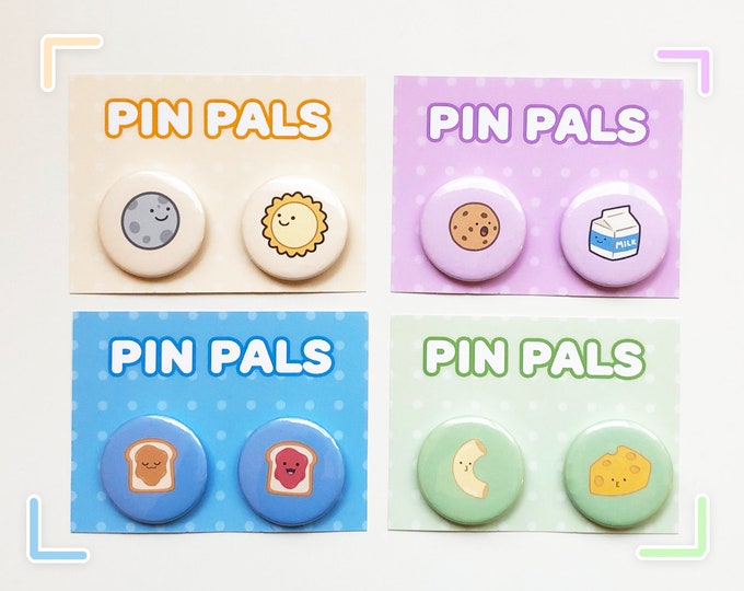 Pin Pals Couple Pins Matching Button Pins Button Badge Pin Pairs - Etsy
