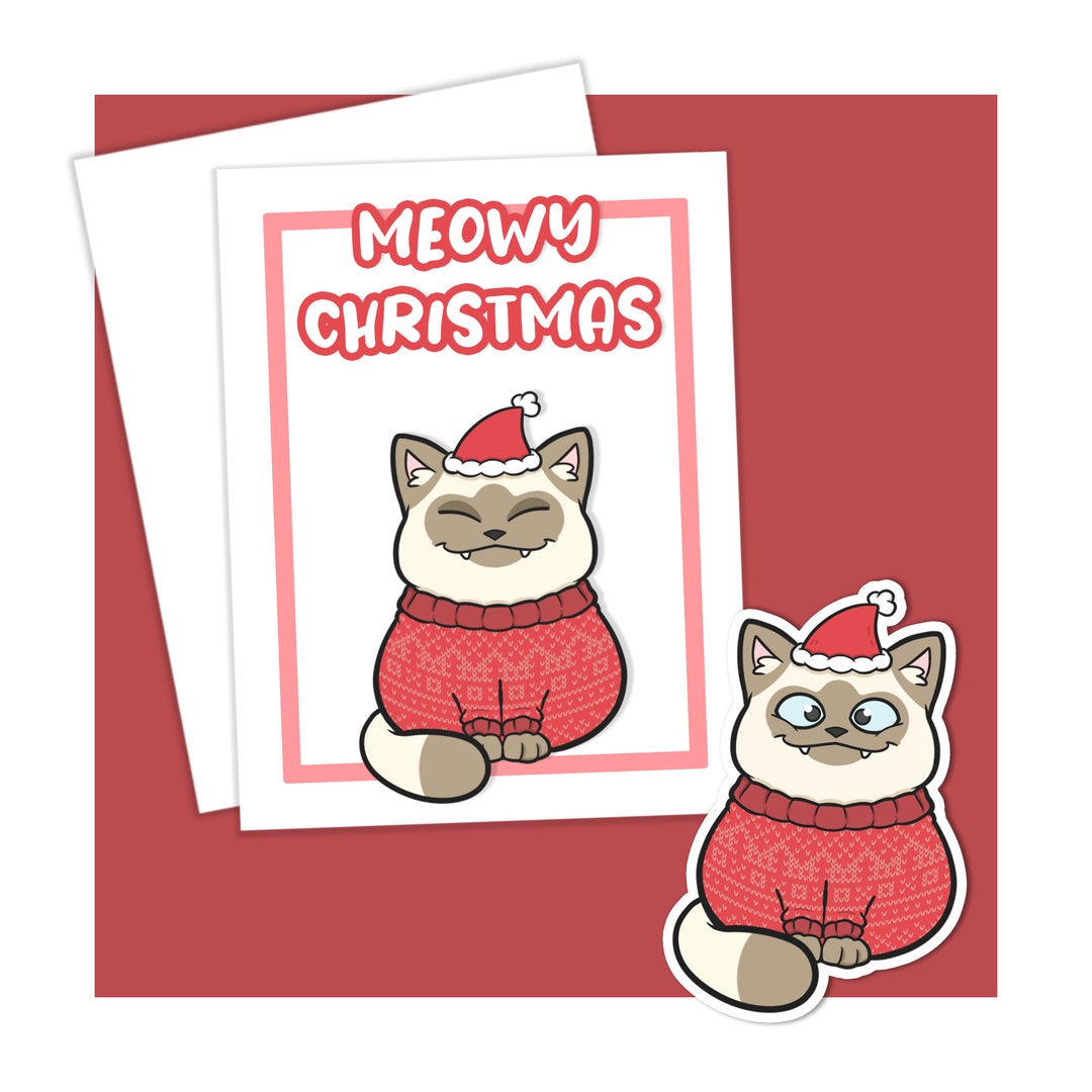 Meowy Christmas Cat Card Cute Funny Christmas Holiday Card - Etsy