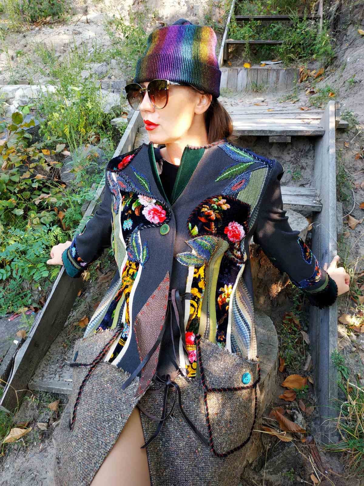 Floral Rob Patchwork Coat appliqué Embroidery Coat Black - Etsy