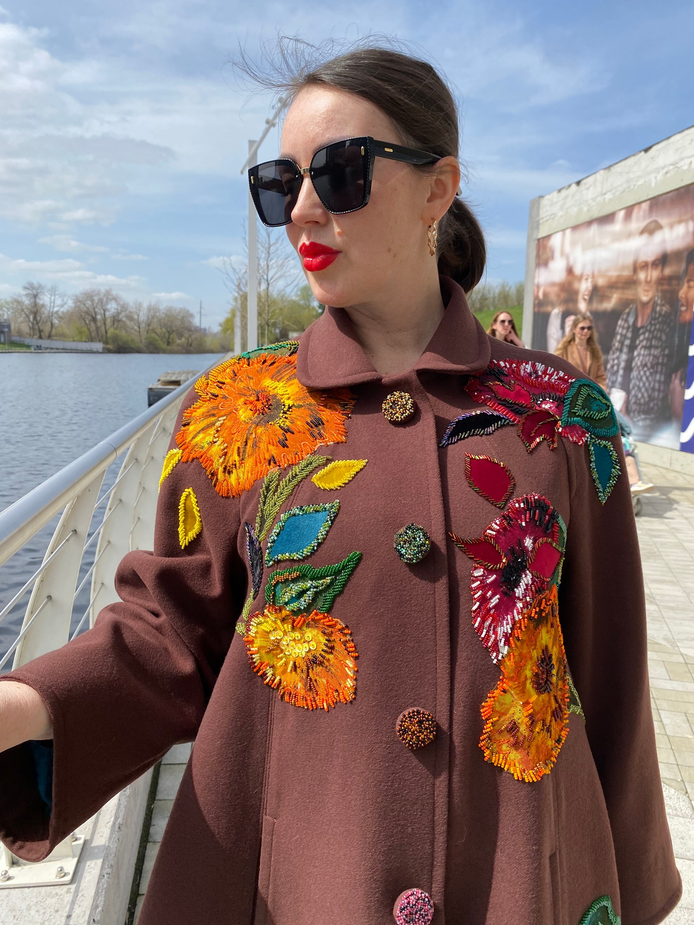 Cottagecore Retro Handmade Embroidered Coat, Brawn, Maxi Dress Coat ...