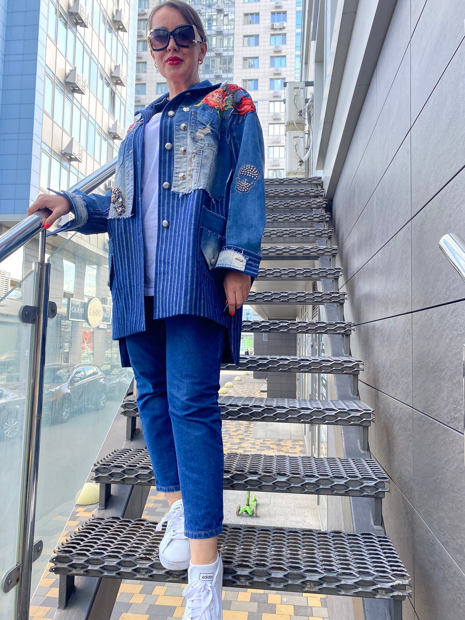 Jeans Bomber, Handmade Blazer Embroidery, Floral Appliqué, Maxi Jacket ...