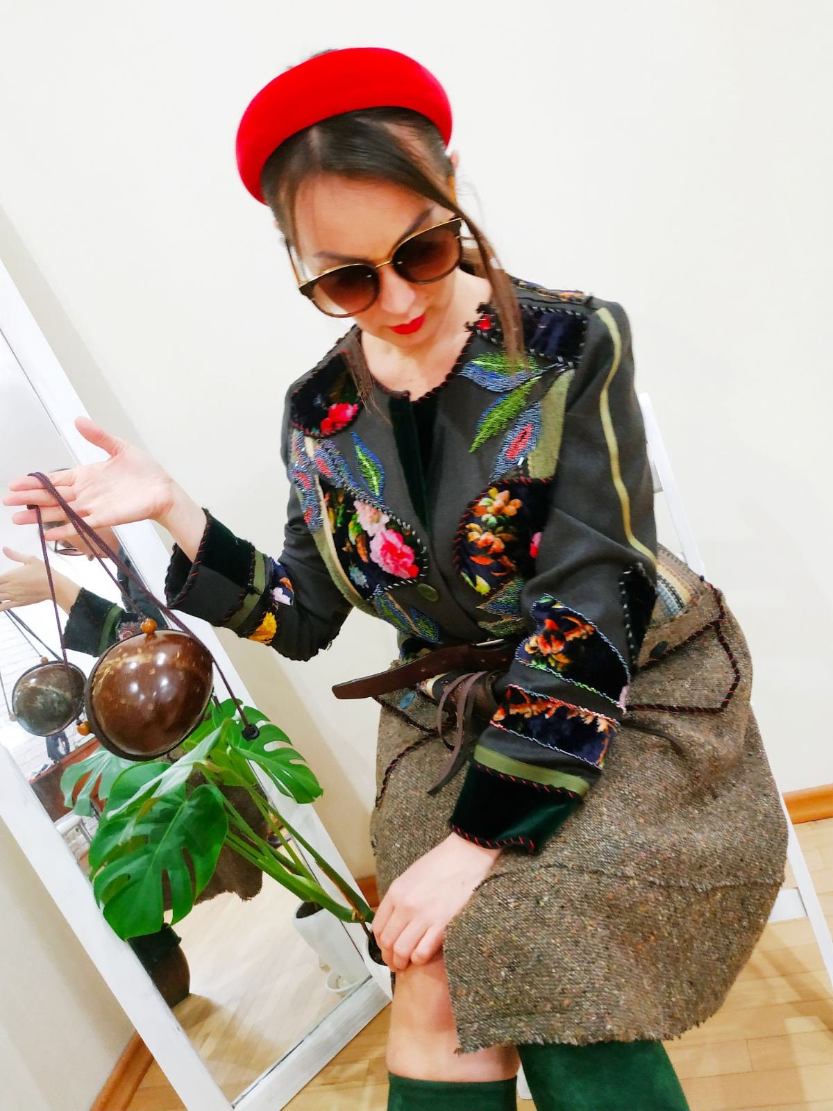 Floral Rob Patchwork Coat appliqué Embroidery Coat Black - Etsy