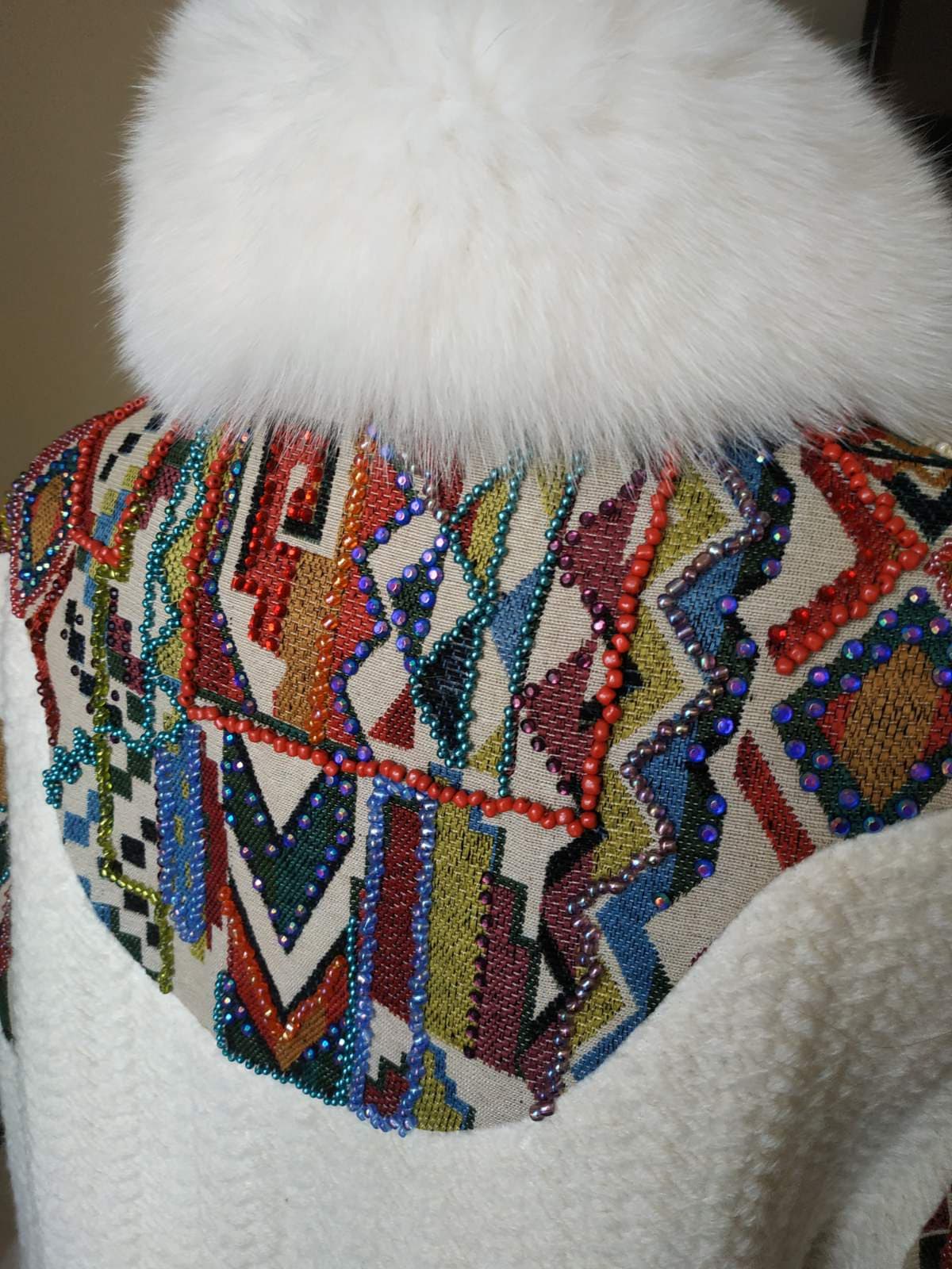 Fur Victorian White Warm Winter Coat With Fur Wool Beadwork Arctic Fox , Peacoat, Embroidery ...
