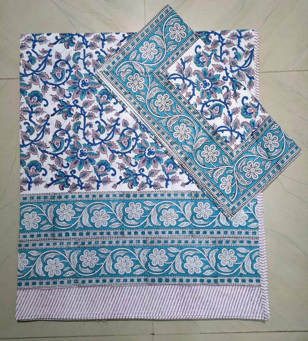 Hand Block-printed Bed Sheet With Fitting Pillow Covers - Etsy