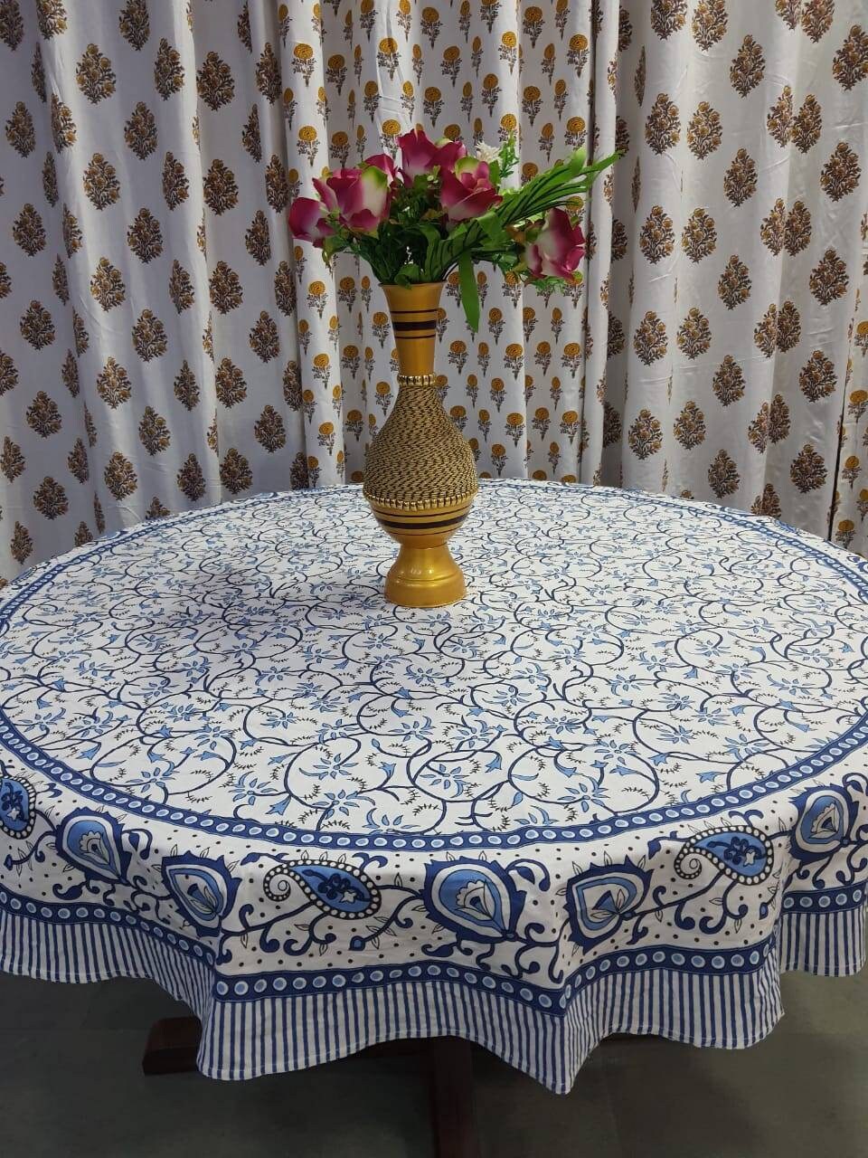 Block Printed Round Tablecloth Floral Printed Round - Etsy