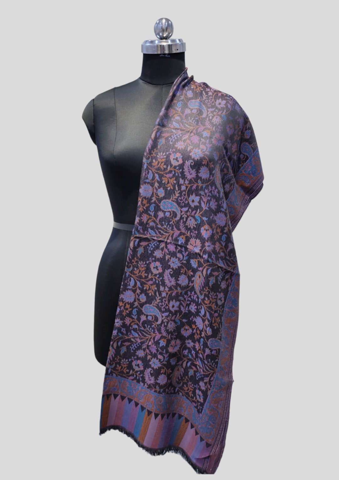 Kashmiri Jacquard Jamawar Design Pashmina Wool Shawl, All Seasons Wrap ...