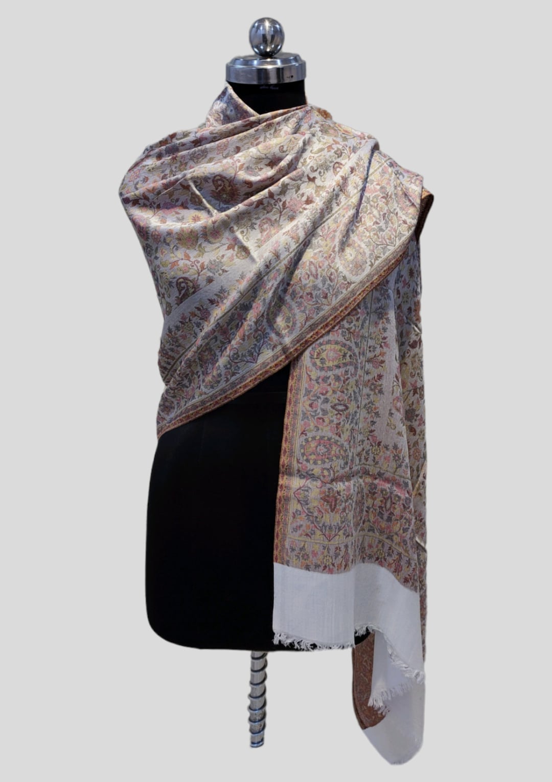 Kashmiri Jacquard Jamawar Design Pashmina Wool Shawl, All Seasons Wrap ...