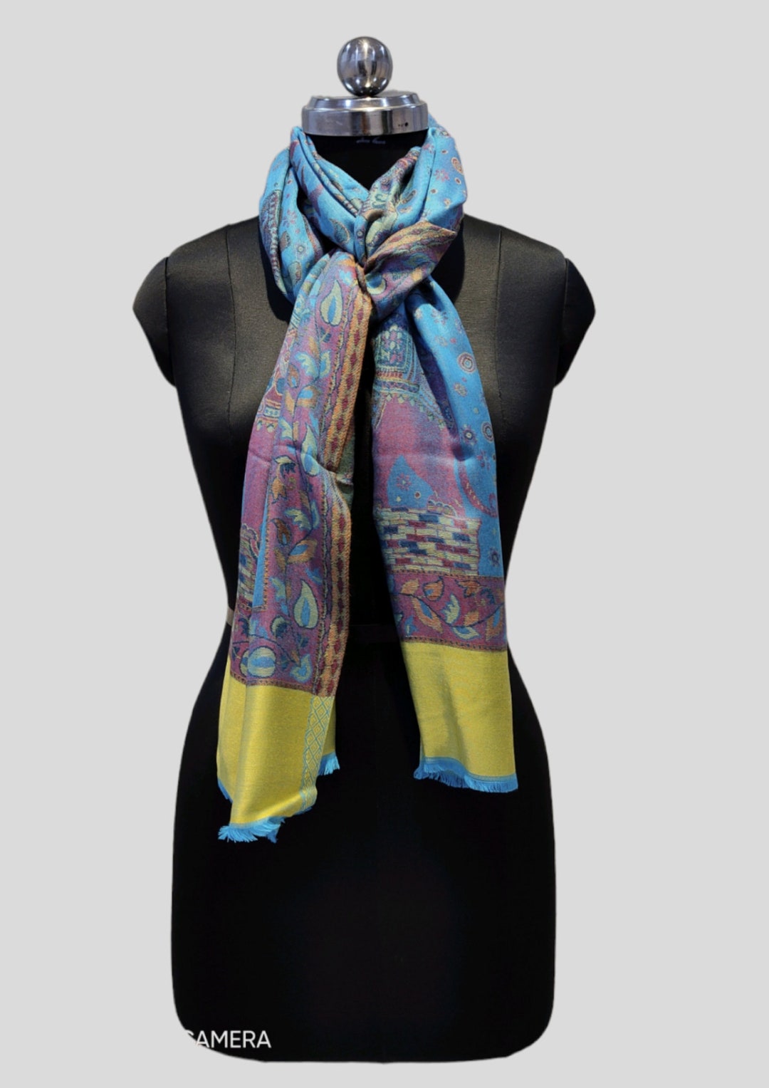 Kashmiri Jacquard Jamawar Design Pashmina Wool Shawl, All Seasons Wrap ...