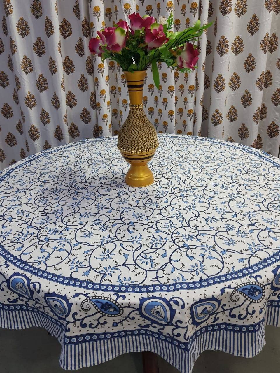 Block Printed Round Tablecloth Floral Printed Round - Etsy