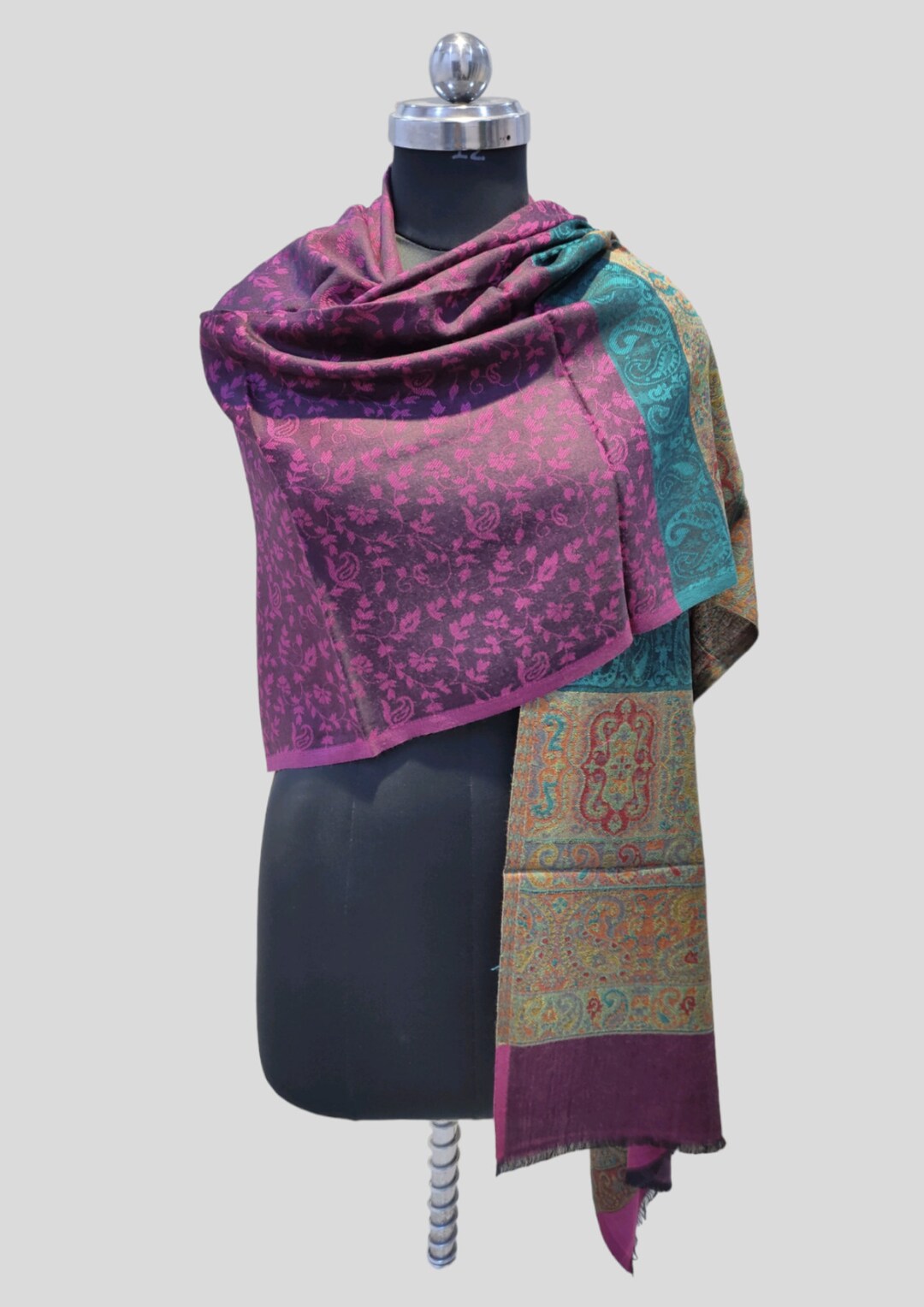 Kashmiri Jacquard Jamawar Design Pashmina Wool Shawl, All Seasons Wrap ...