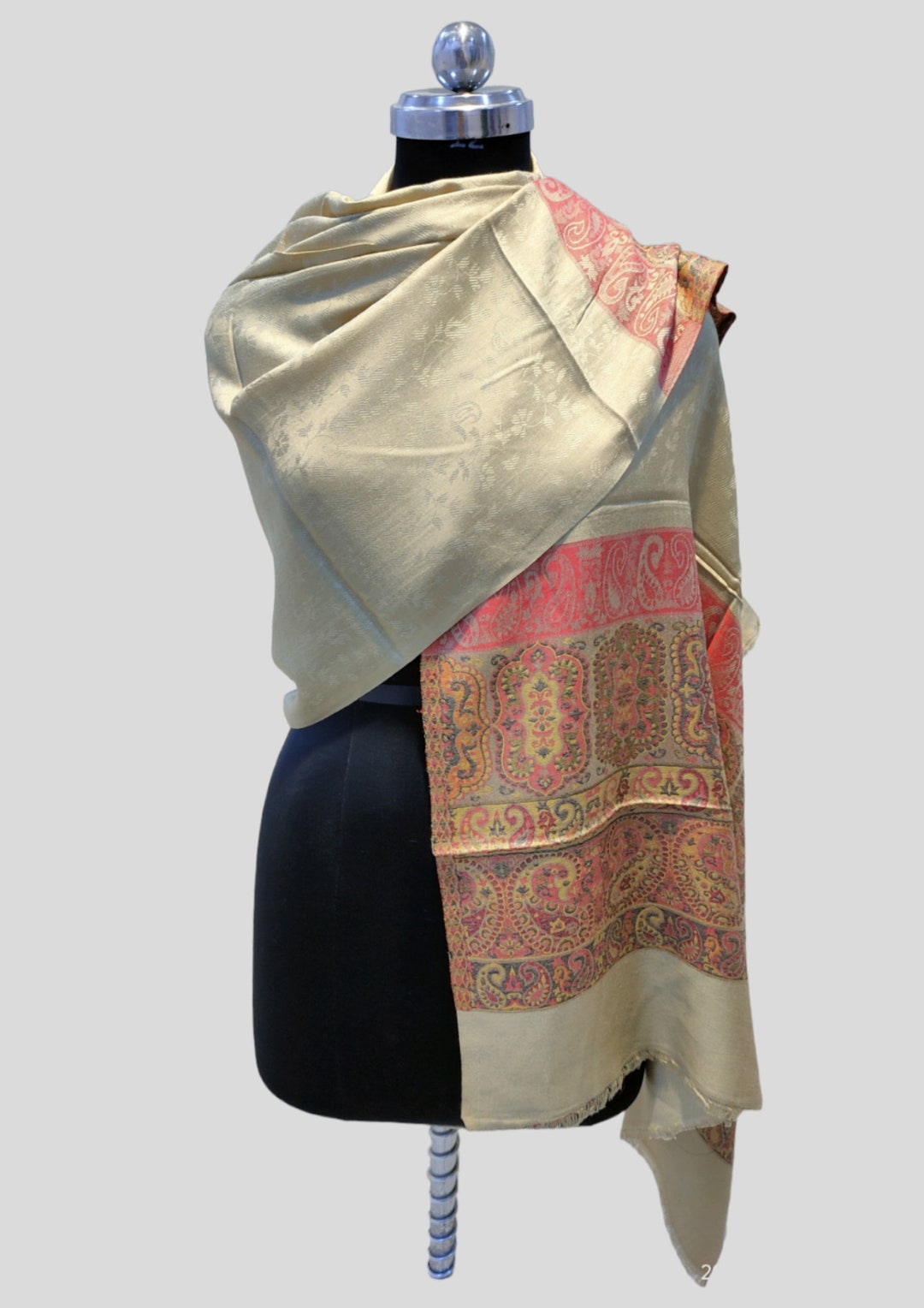 Kashmiri Jacquard Jamawar Design Pashmina Wool Shawl, All Seasons Wrap ...