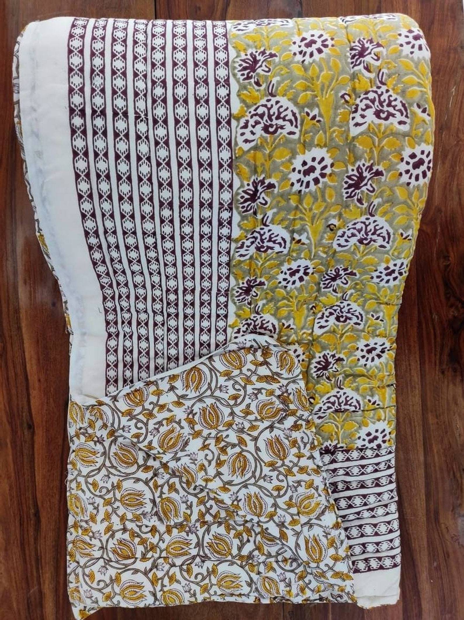 Jaipur Hand Block Print Quilt Cotton Bedding Kantha Quilt - Etsy