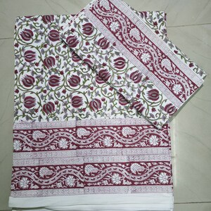 Hand Block-printed Lotus Flowers Design Bed Sheet With Fitting Pillow ...