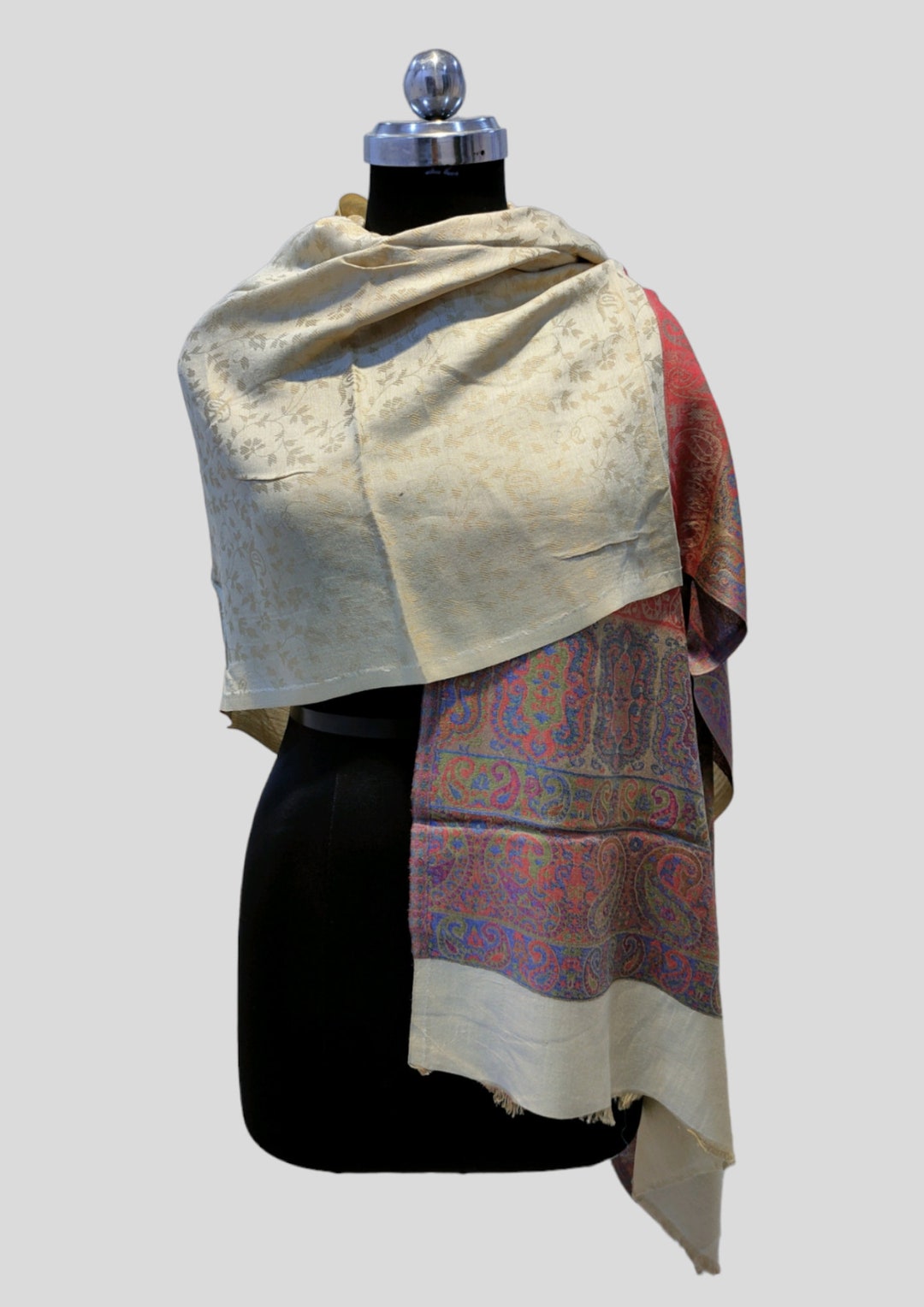 Kashmiri Jacquard Jamawar Design Pashmina Wool Shawl, All Seasons Wrap ...