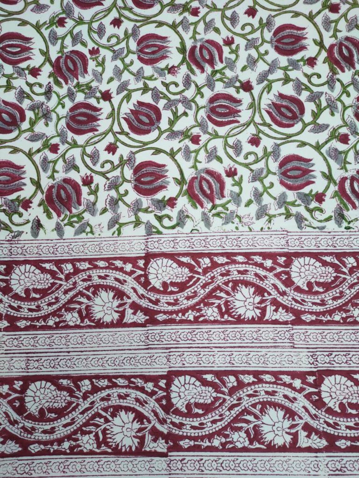 Hand Block-printed Lotus Flowers Design Bed Sheet With Fitting Pillow ...