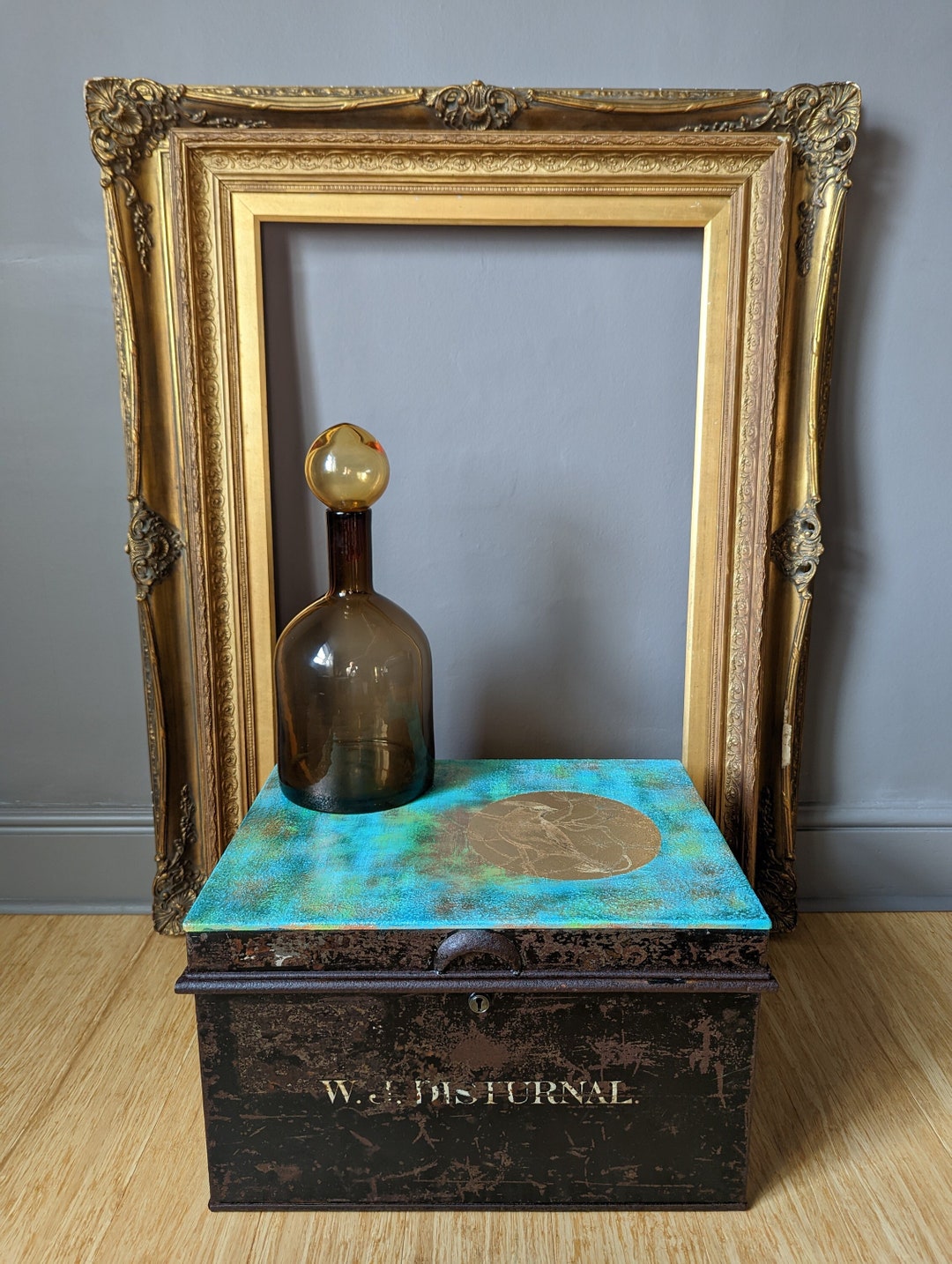 Winnie Antique Deed Box Trunk With Hand Drawn Waxwing and - Etsy