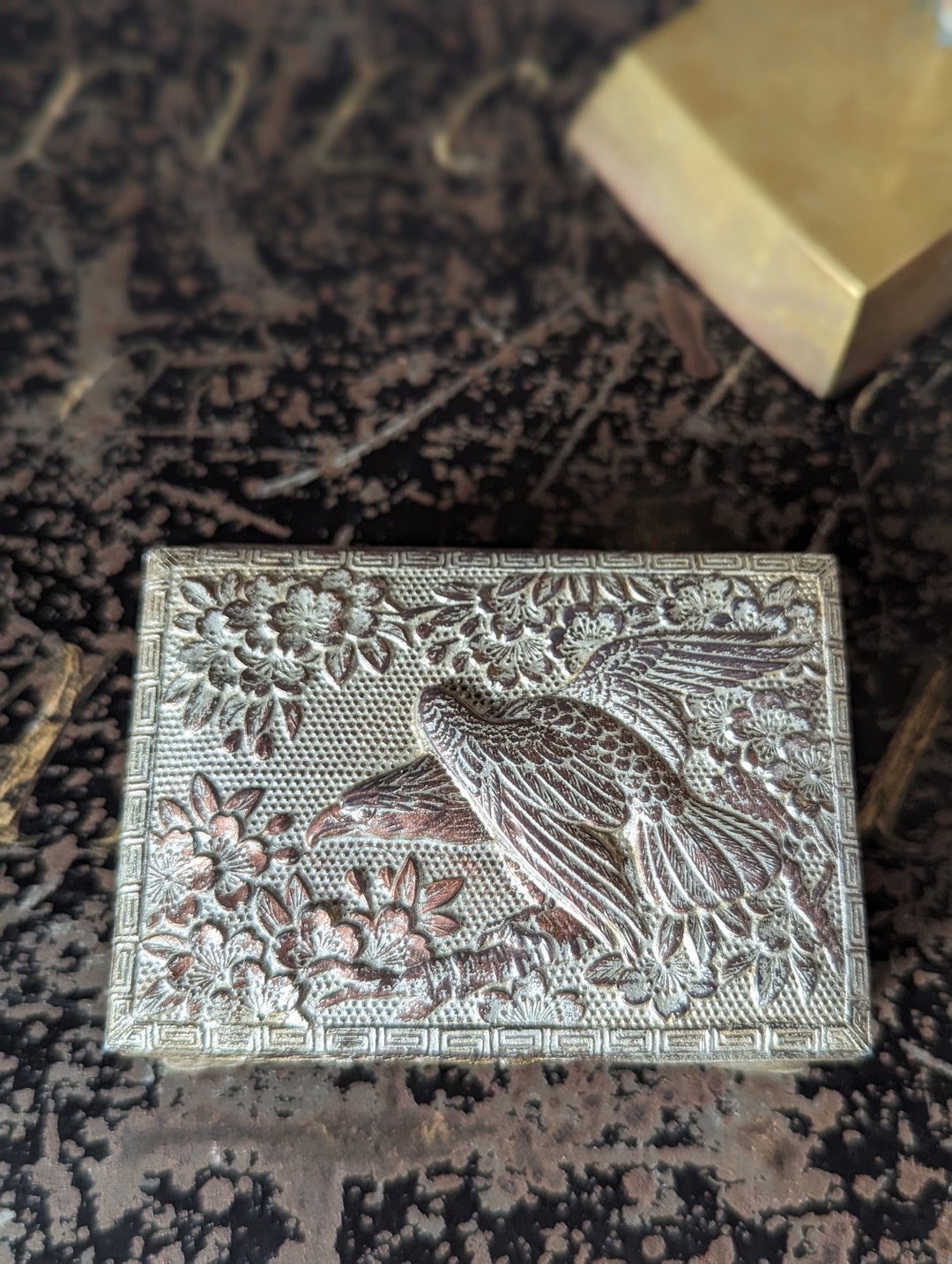 Antique/ Vintage Japanese Antimony Box With Eagle, Swallows and ...