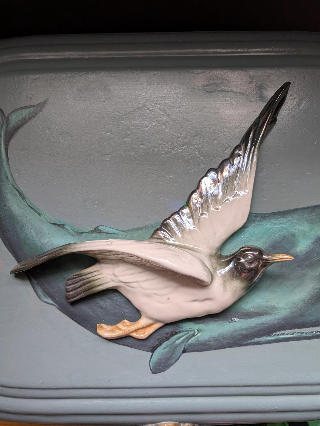 Beautiful Vintage Porcelain / Pottery Flying Seagull Wall Plaque ...