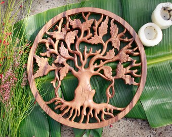 Tree of Life Wall Sculpture Panel Hand Carved Wood Tree of | Etsy