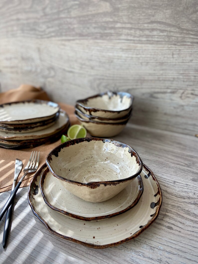 Rustic Dinnerware Set for 4 Person Stoneware Gift Set Dinner - Etsy