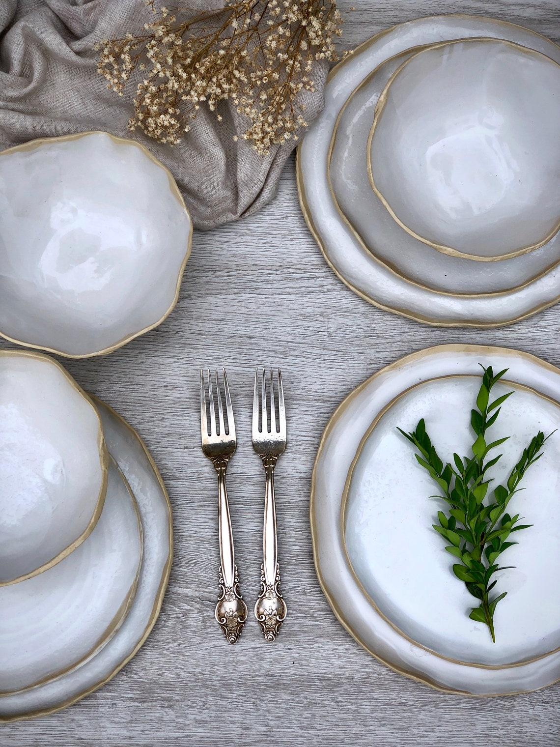 White dinnerware set of dinner plate snack/dessert plate and | Etsy