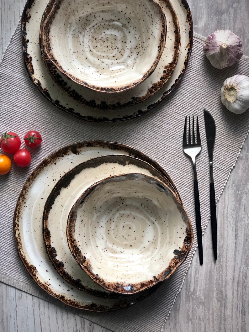 Rustic Dinnerware Set for 4 Person Stoneware Gift Set Dinner - Etsy