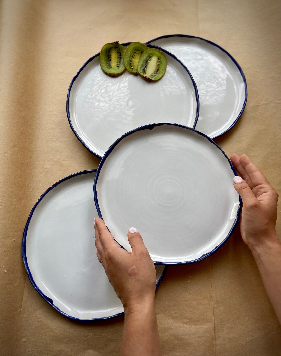 Blue Rim Dinner Plate 10 Ceramic Stoneware Plate - Etsy