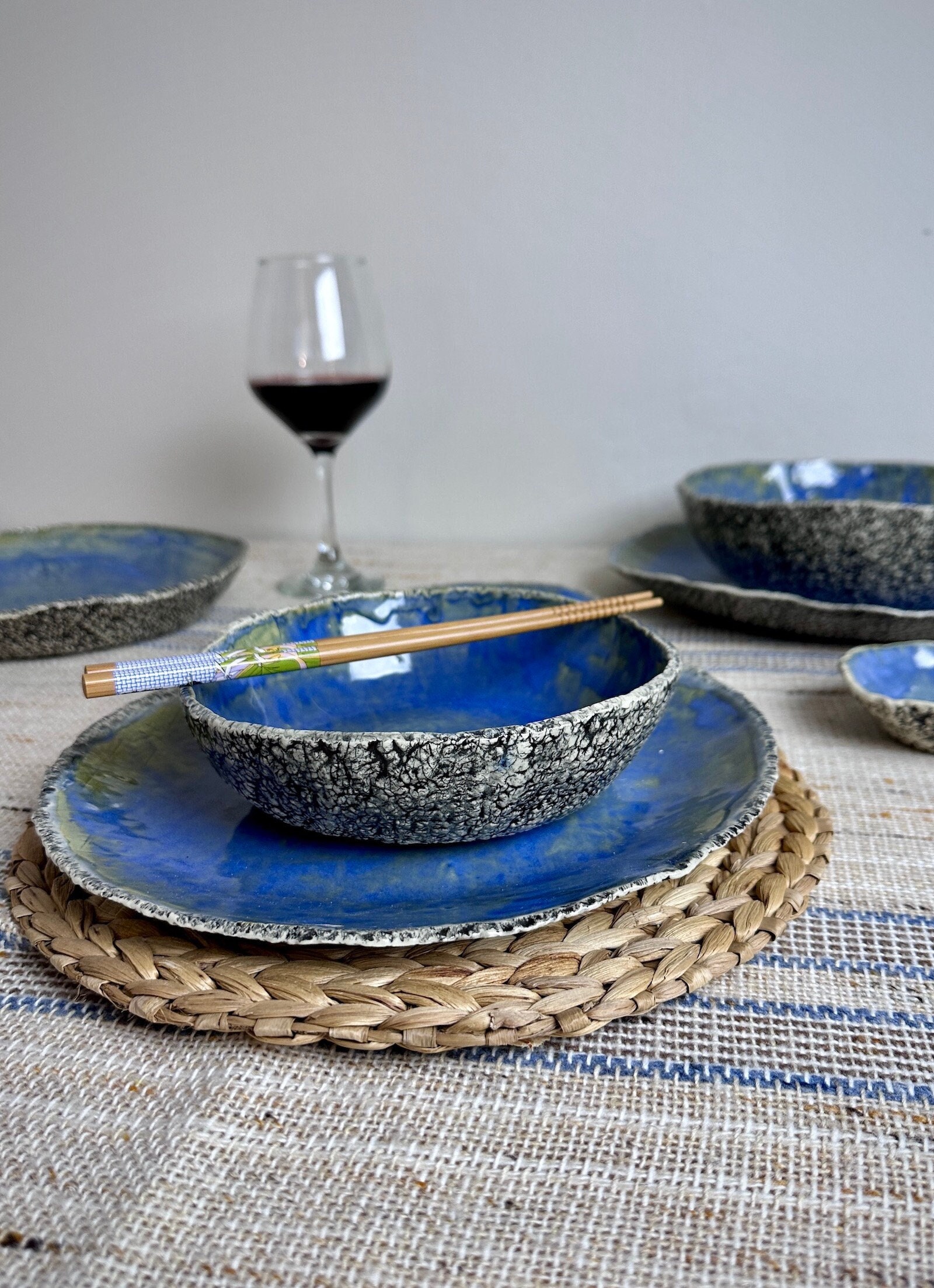 Ocean Oyster Ceramic Dinnerware Set: Modern Blue Art Plates - Etsy