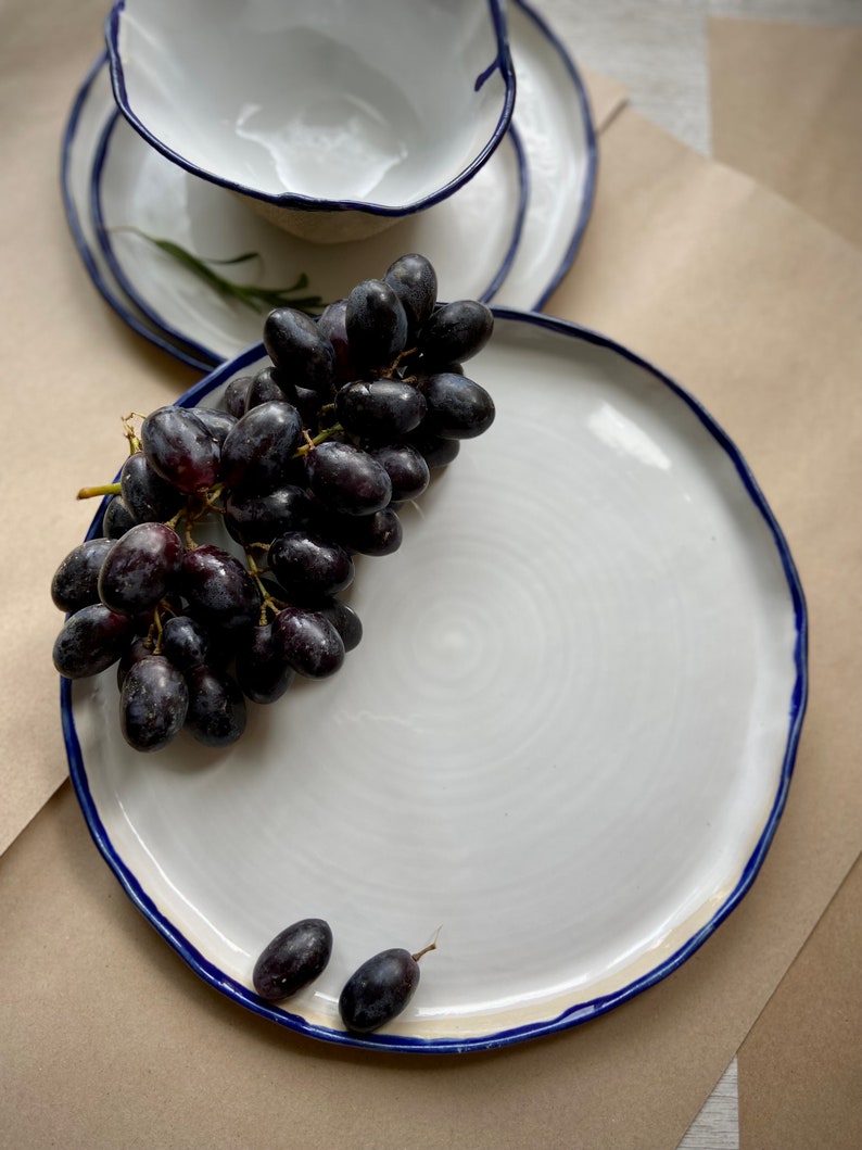 Modern White and Blue Rim Dinnerware Set for 4 12 Pieces | Etsy