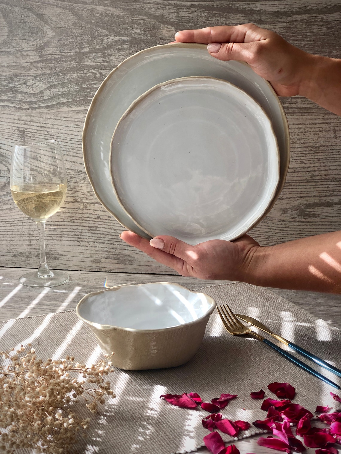 White dinnerware set of dinner plate snack/dessert plate and | Etsy