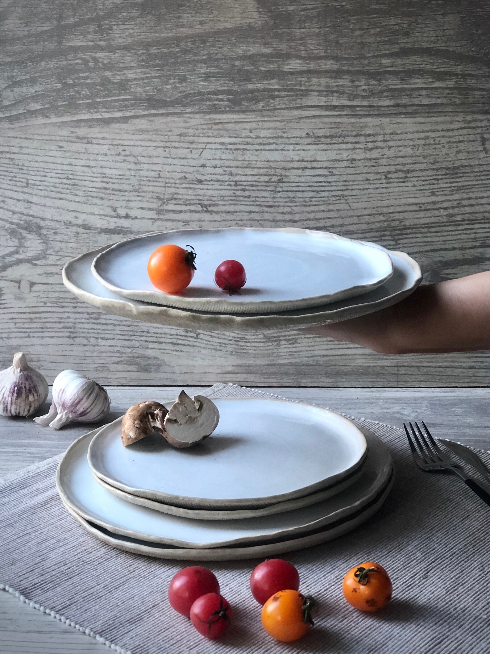 White dinnerware set of dinner plate snack/dessert plate and | Etsy