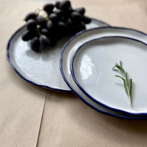 Modern White and Blue Rim Dinnerware Set for 4 12 Pieces | Etsy