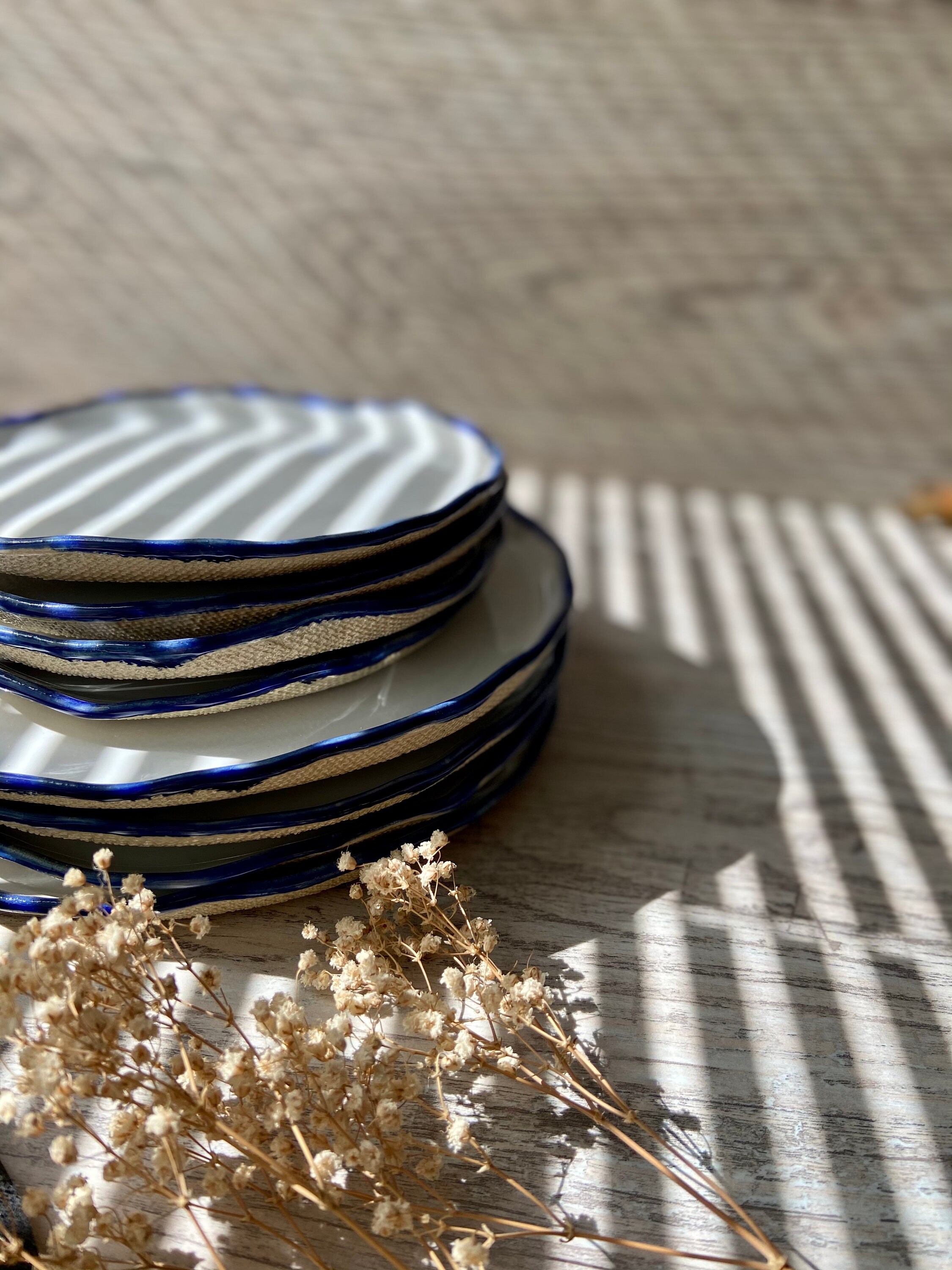 Blue Rim Dinner Plate 10 Ceramic Stoneware Plate - Etsy