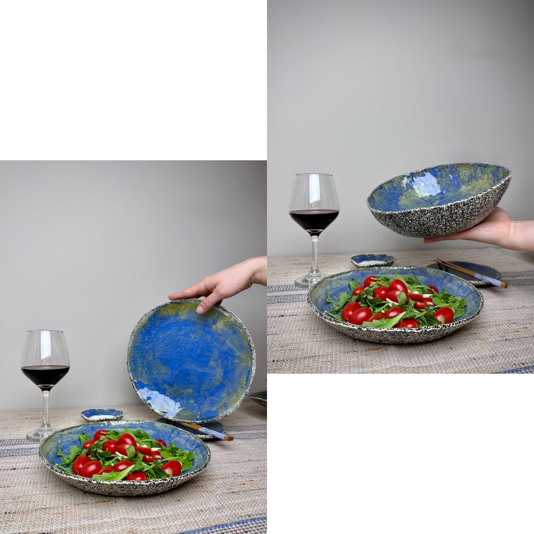 Ocean Oyster Ceramic Dinnerware Set: Modern Blue Art Plates - Etsy