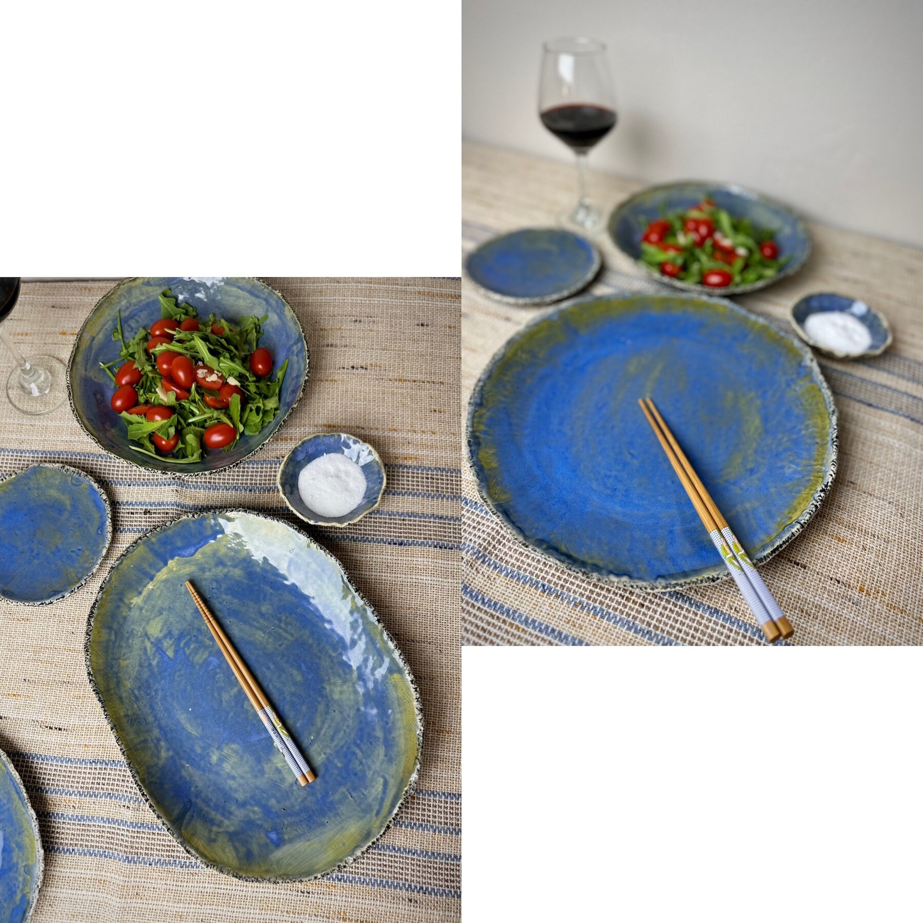 Ocean Oyster Ceramic Dinnerware Set: Modern Blue Art Plates - Etsy