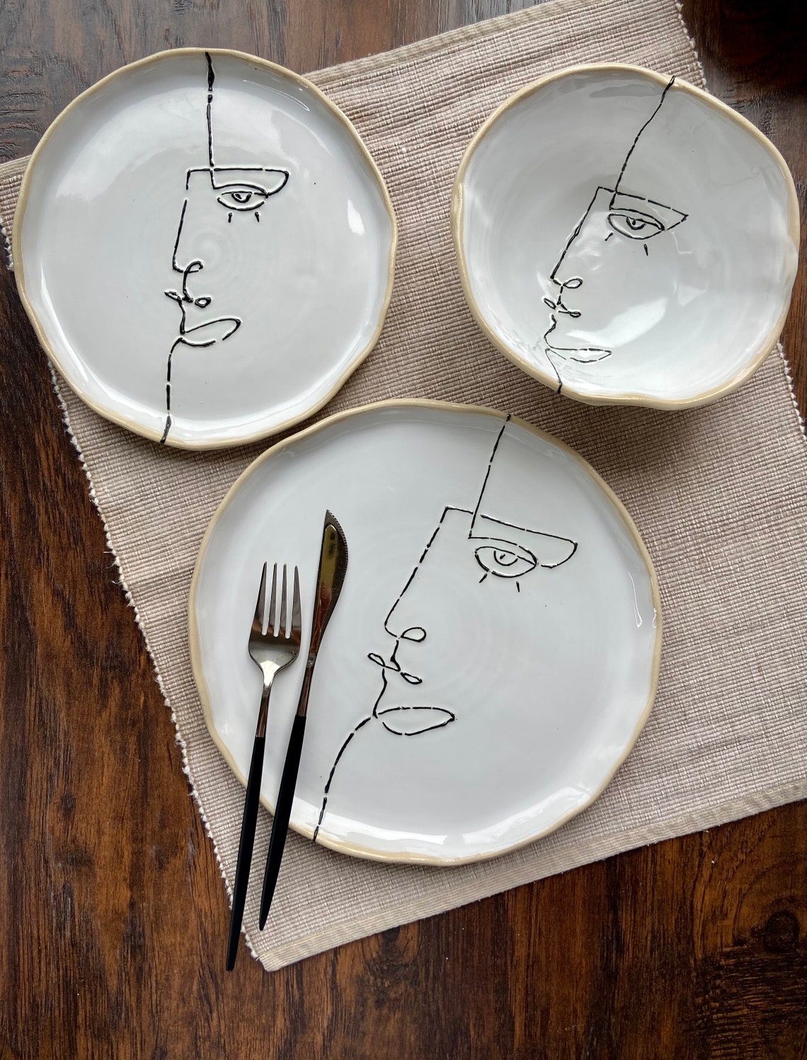 Picasso Inspired Dinnerware Set of 3 Pieces Unique Stoneware - Etsy