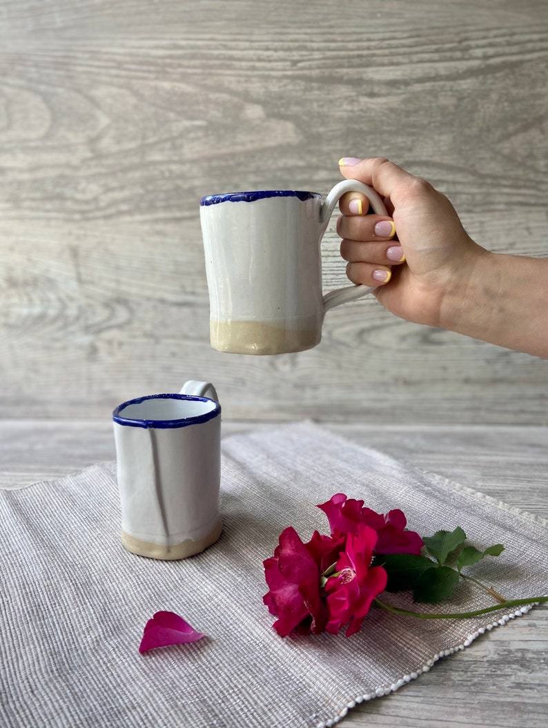 Blue Rim Coffee/tea Mug, Ceramic Cup, White and Blue Tableware Tea Set ...