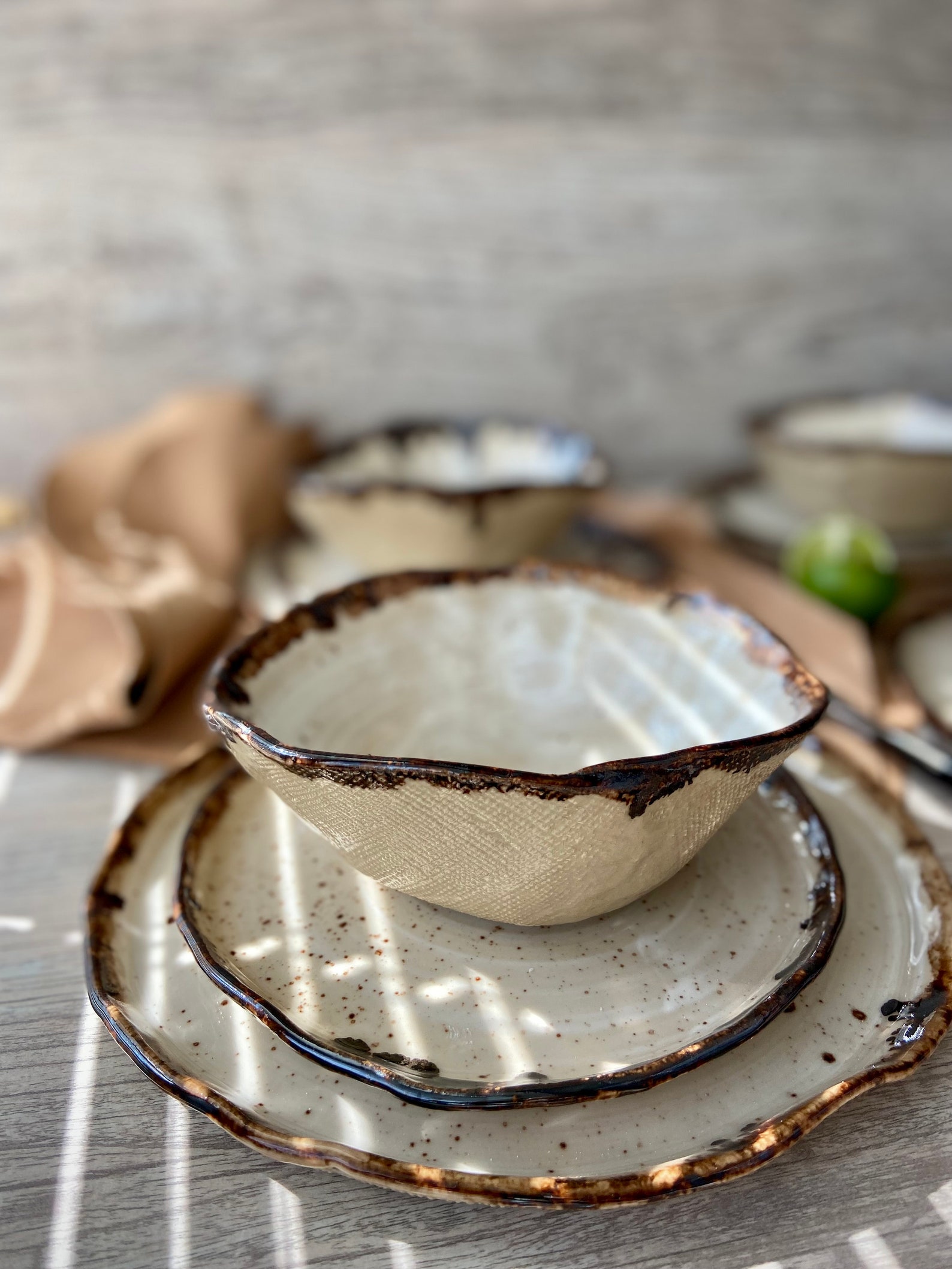 Rustic Dinnerware Set for 4 Person Stoneware Gift Set Dinner - Etsy