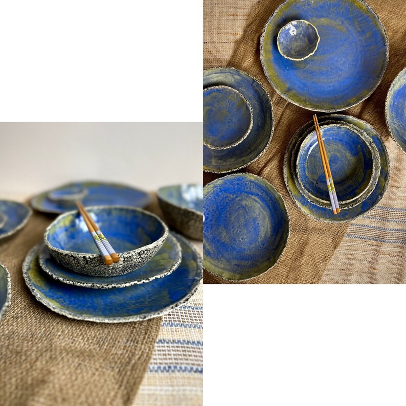 Ocean Oyster Ceramic Dinnerware Set: Modern Blue Art Plates - Etsy