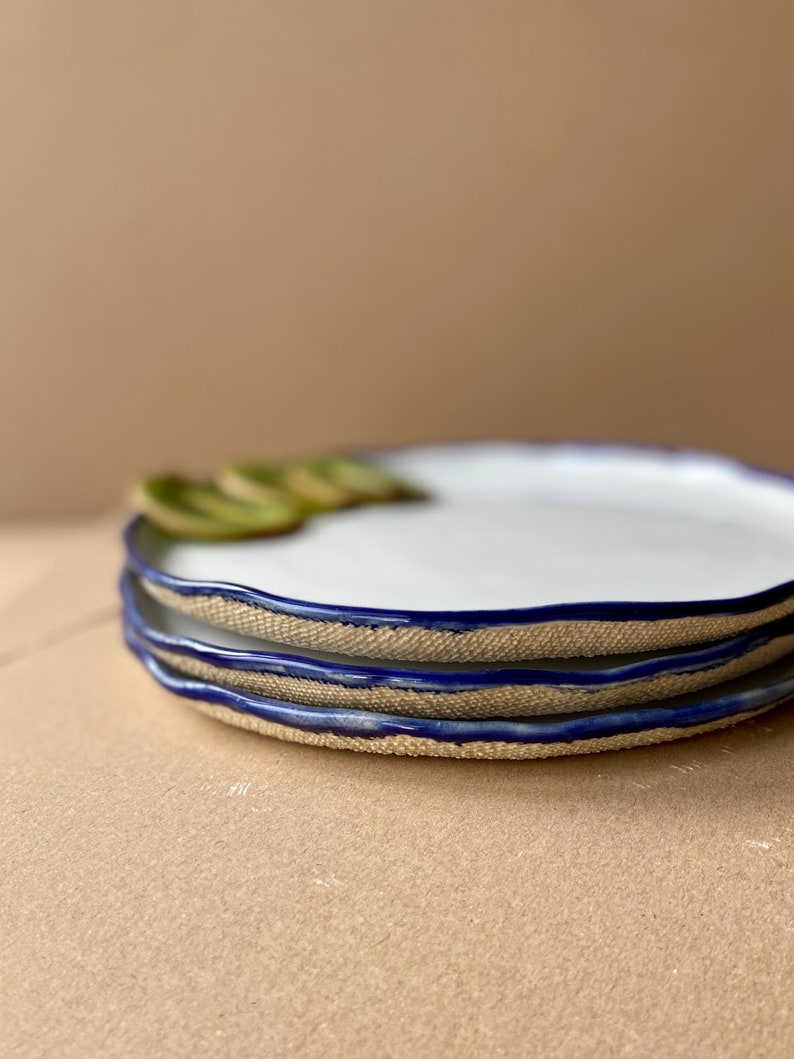 Blue Rim Dinner Plate 10 Ceramic Stoneware Plate - Etsy