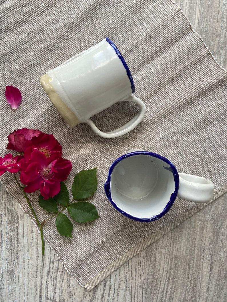 Blue Rim Coffee/tea Mug, Ceramic Cup, White and Blue Tableware Tea Set ...