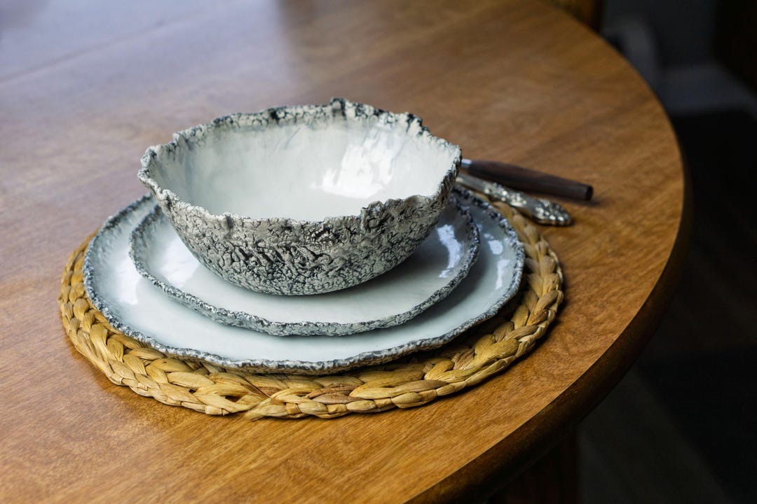 Coral Texture Ceramic Dinnerware Set, Handmade Porcelain Plates & Bowls ...