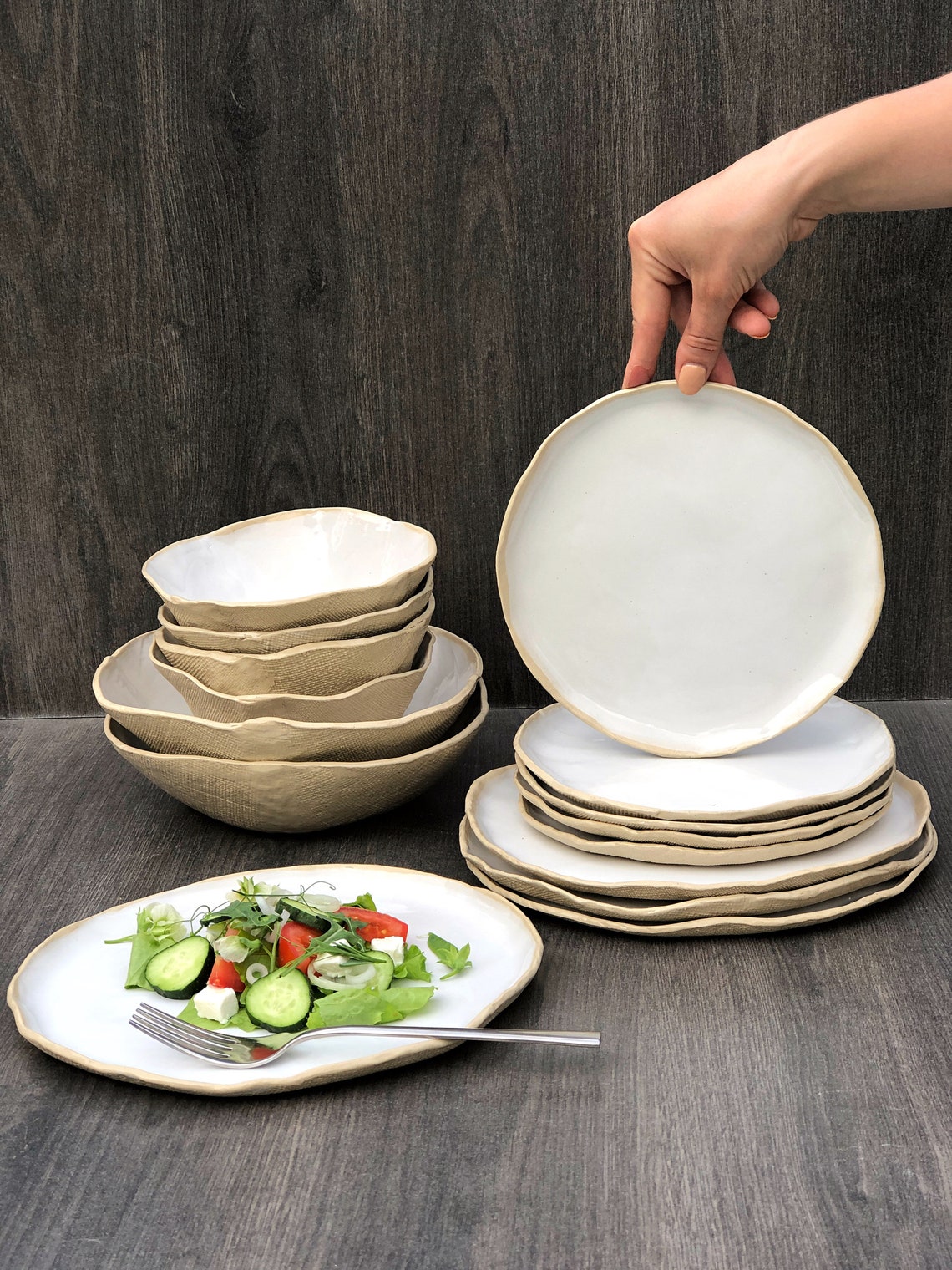 White Ceramic Dinnerware Set for 4 Person Stoneware Set of | Etsy