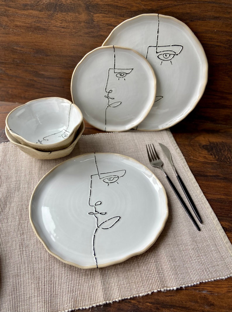 Picasso Inspired Dinnerware Set of 3 Pieces Unique Stoneware - Etsy
