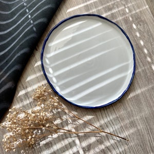 Blue Rim Dinner Plate 10", Ceramic Stoneware Plate, Unique Shaped ...