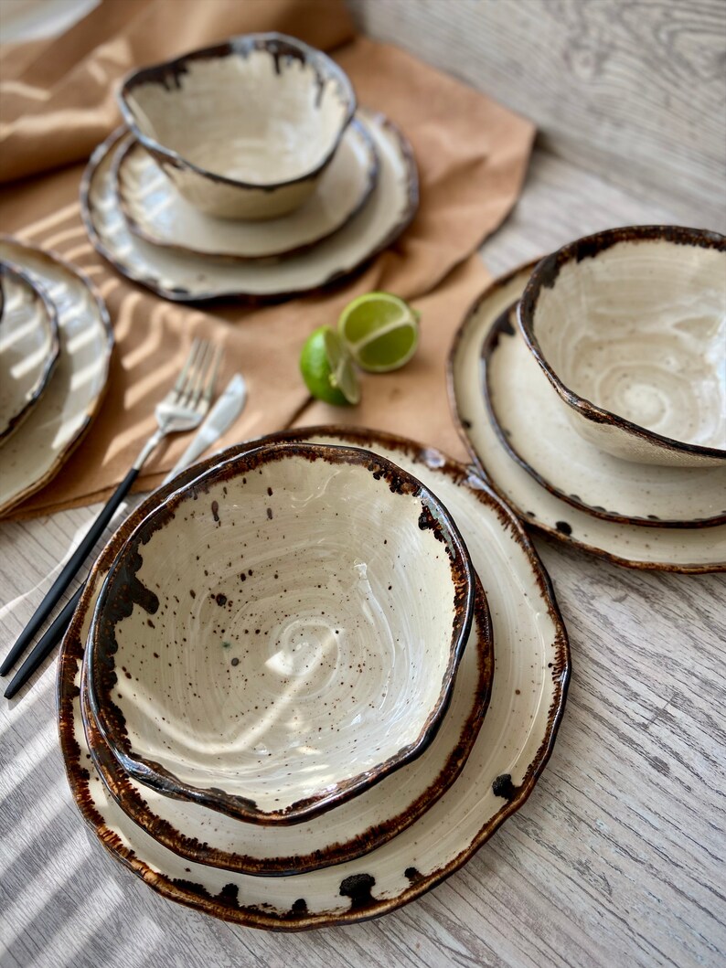Rustic Dinnerware Set for 4 Person Stoneware Gift Set Dinner - Etsy