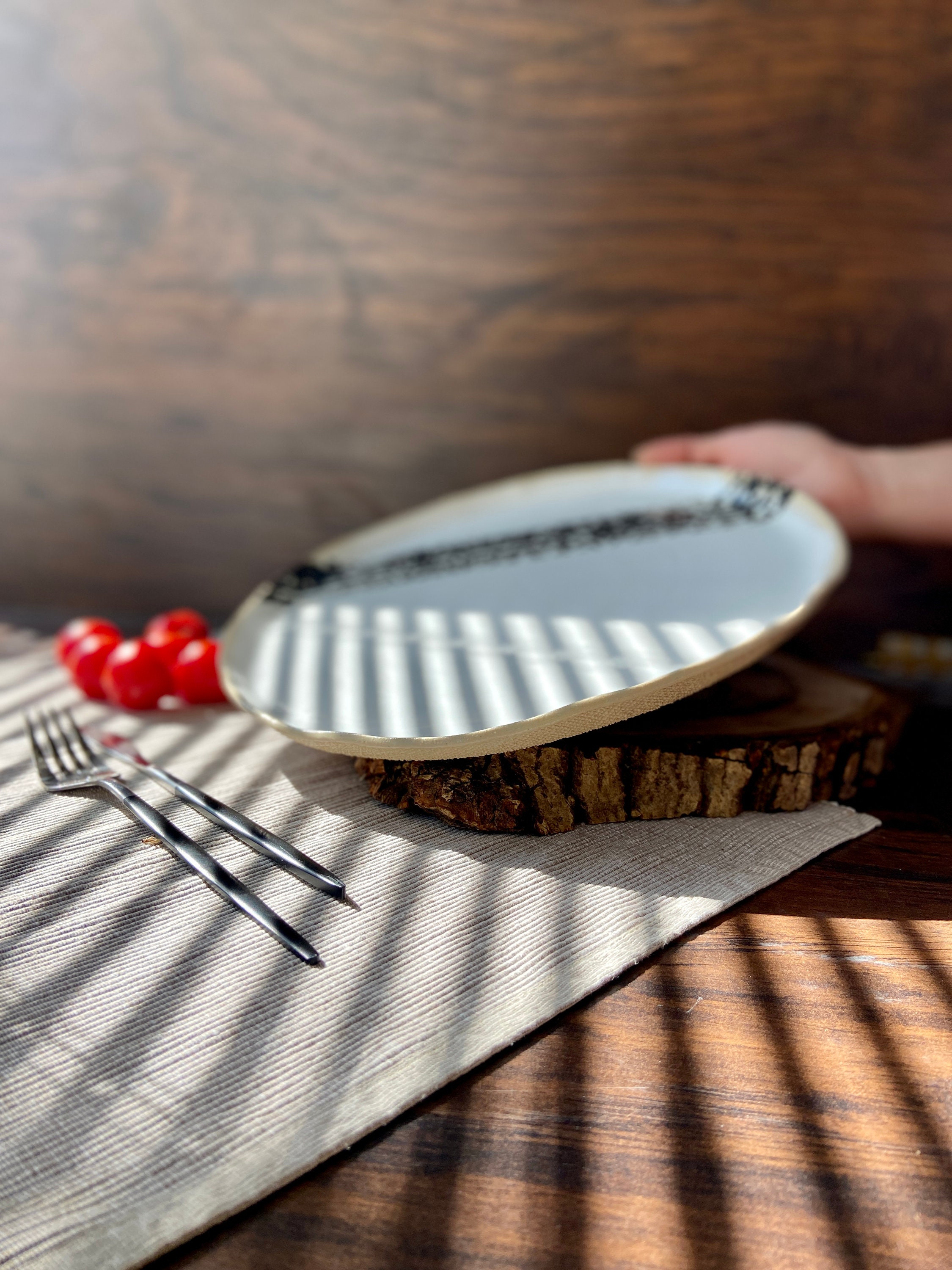 Handmade Ceramic Dinner Plate: 12" Stoneware Platter, Modern Art - Etsy